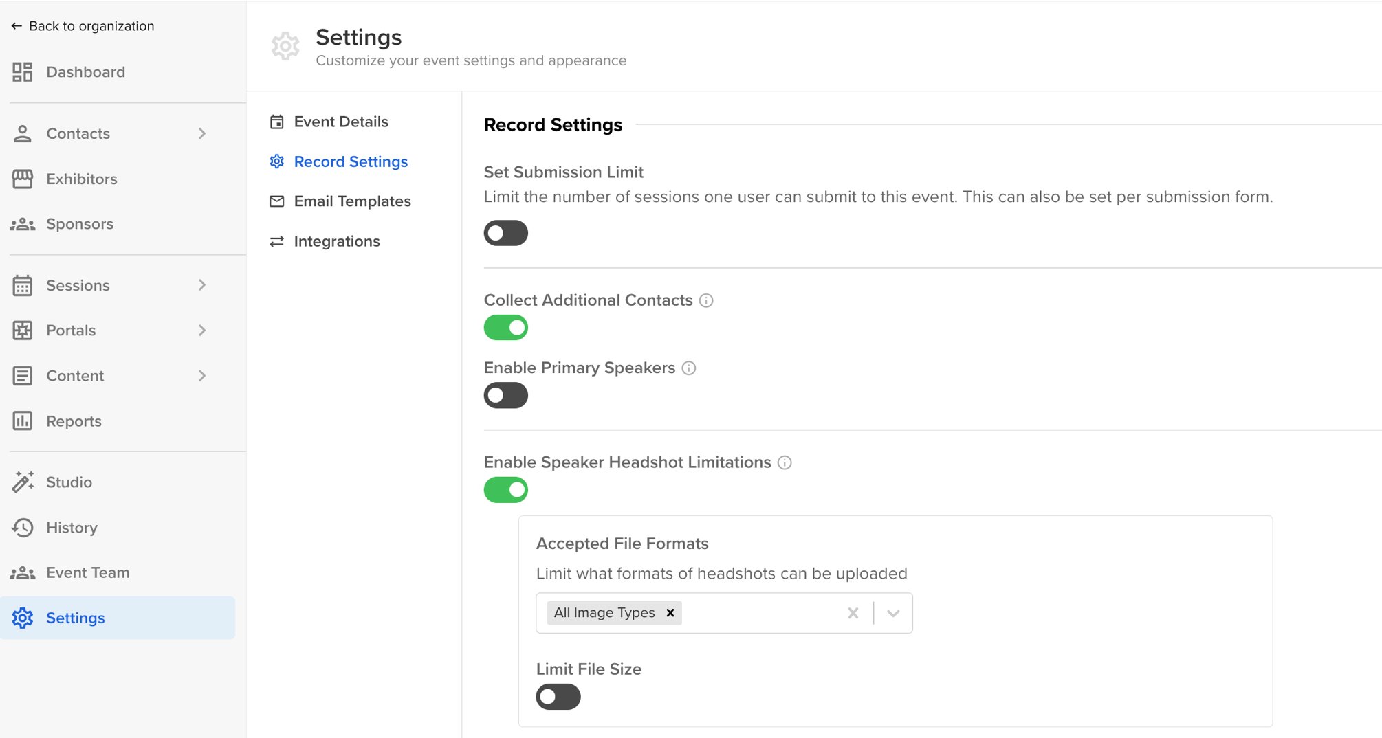 Event Details & Record Settings